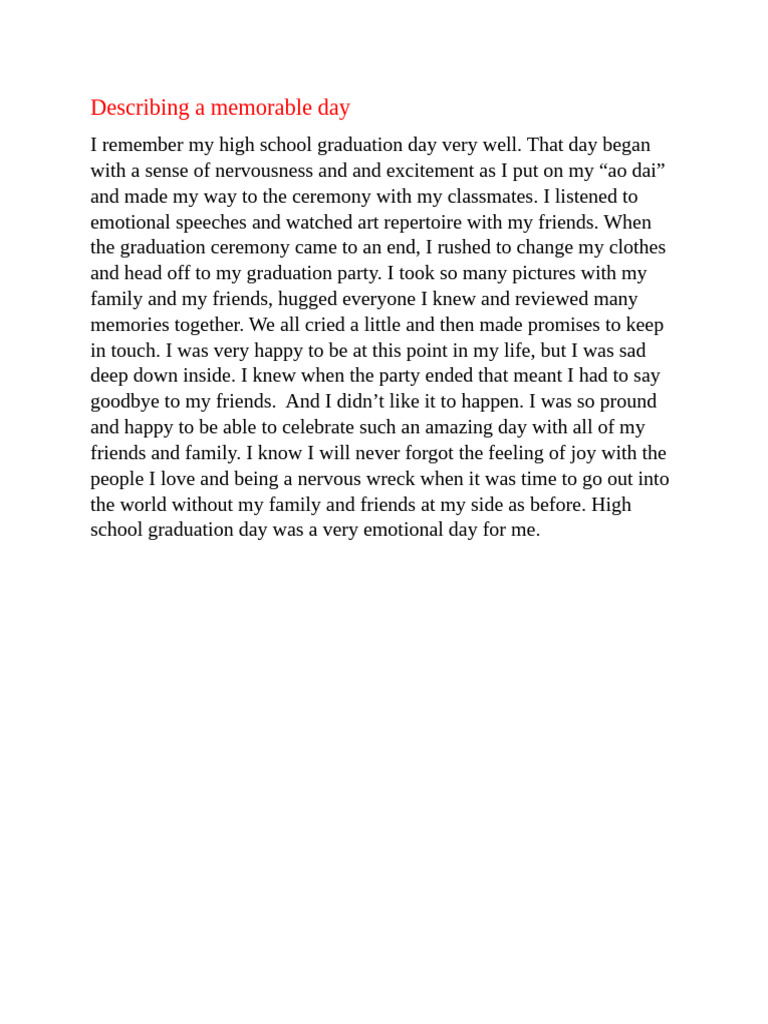 Describing A Memorable Day | PDF
