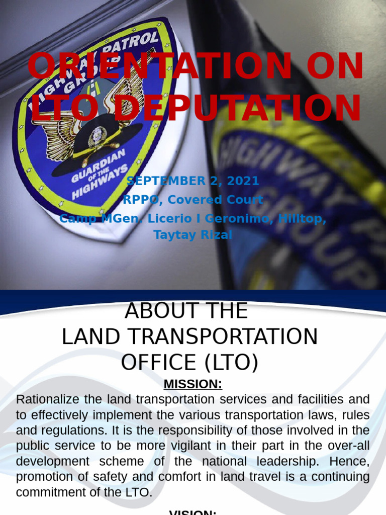 LTO Deputation Orientation Overview | PDF | Driving Under The Influence | Vehicle Registration Plate