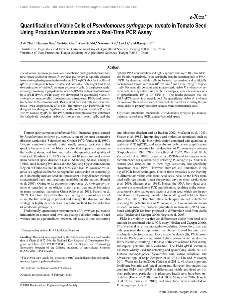 PMA Tomato Seeds Pseudom Viabil Chai 2020 | PDF | Real Time Polymerase ...