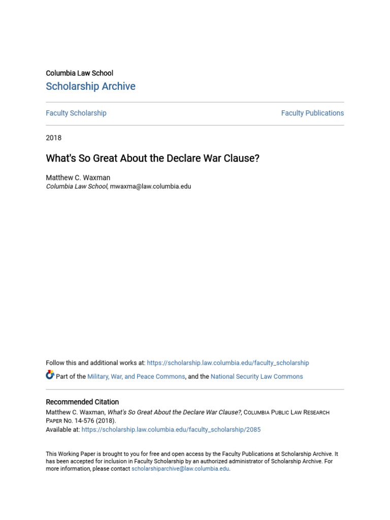 The Importance of the Declare War Clause | PDF | James Madison | United ...