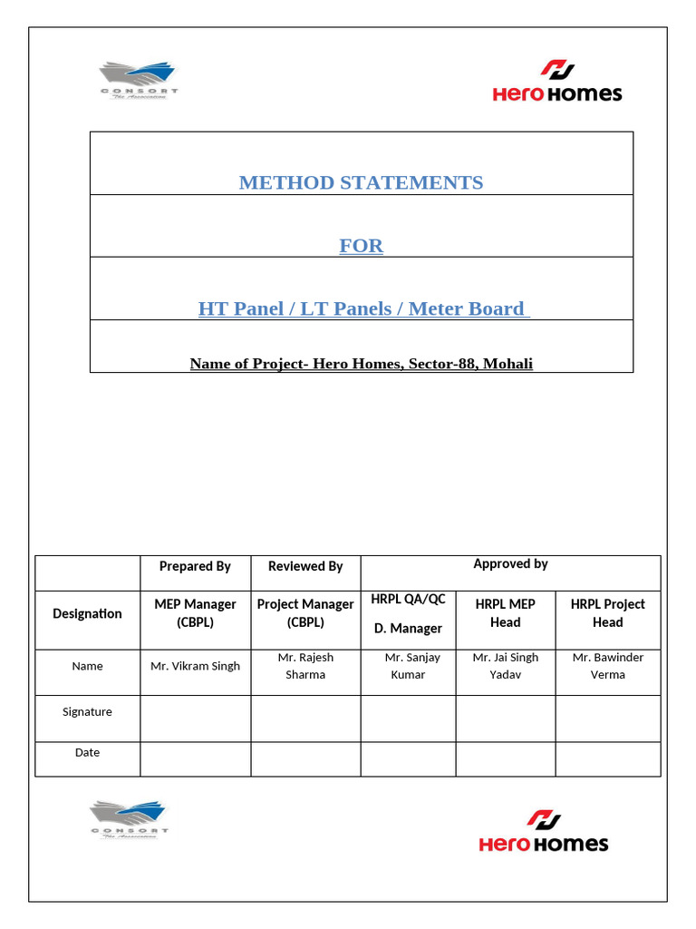 Method Statement for HT/LT Panel Installation | PDF | Crane (Machine) | Screw