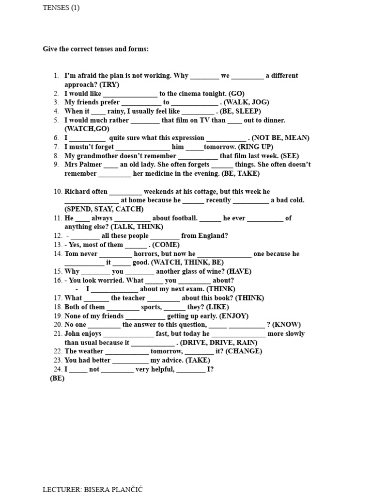 English Tenses Exercises | PDF