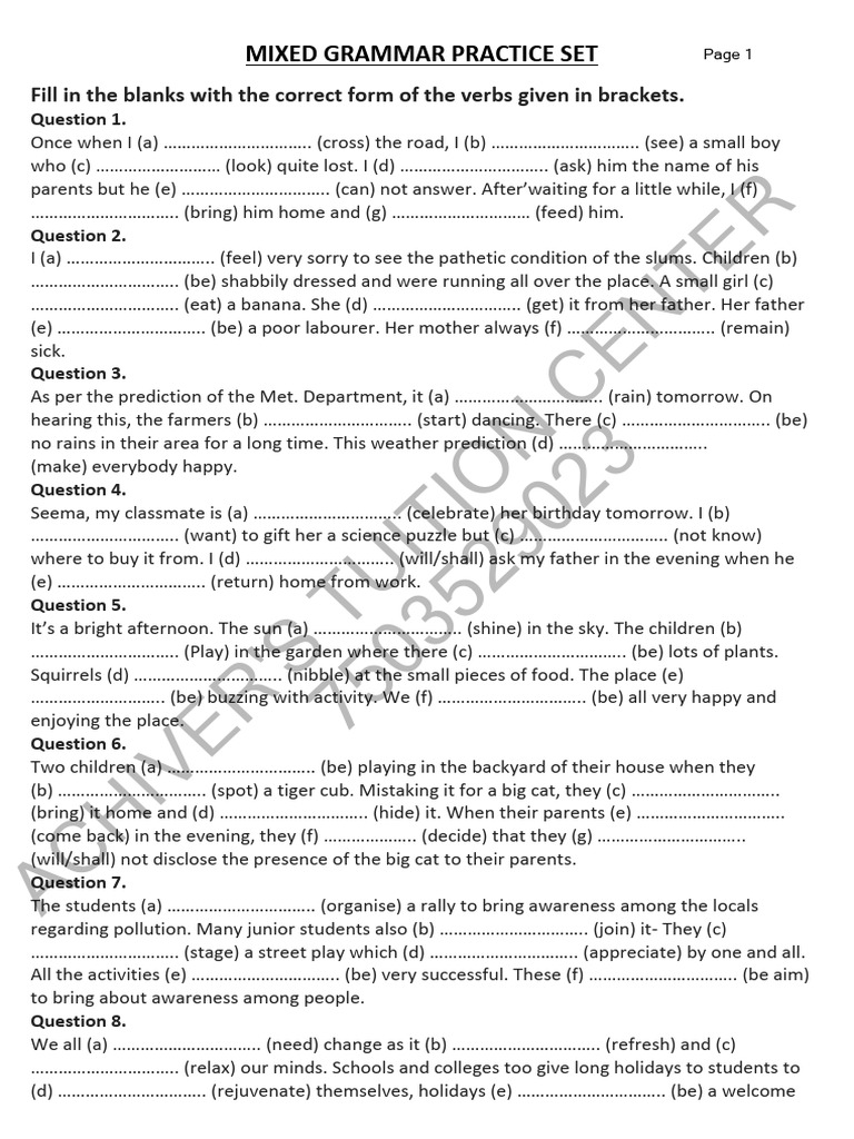 Mixed Grammar Practice Set | PDF | Teaching Methods & Materials