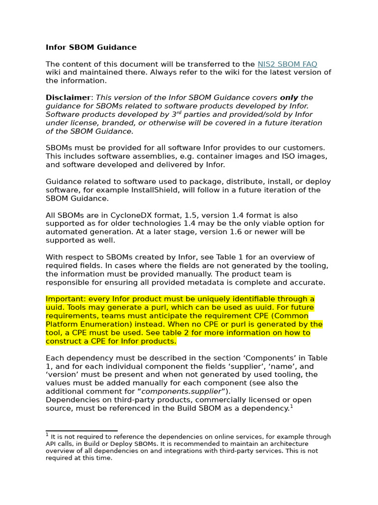 Infor SBOM Guidance Overview | PDF | Identifier | Metadata