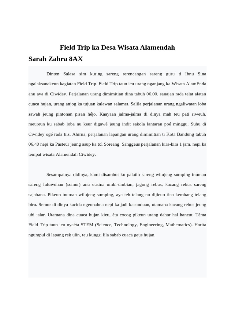 Field Trip Ka Desa Wisata Alamendah | PDF