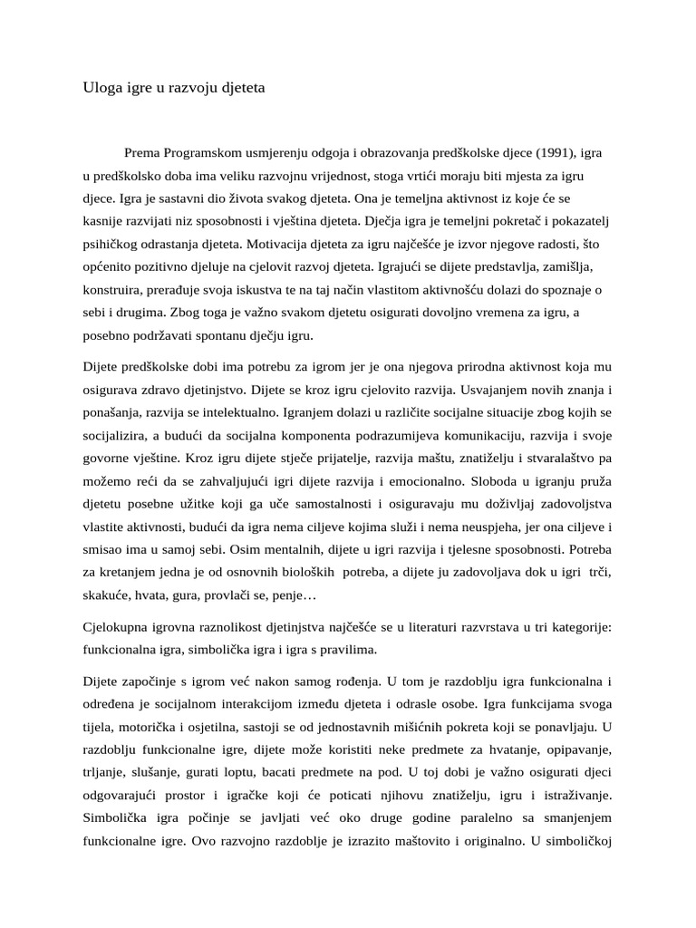 Uloga Igre U Razvoju Djeteta, Ian Tomljenović | PDF