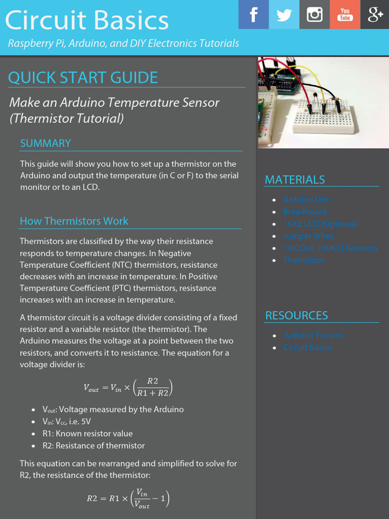 -QUICK START GUIDE- Set Up a Thermistor on an Arduino | PDF | Electrical Resistance And ...