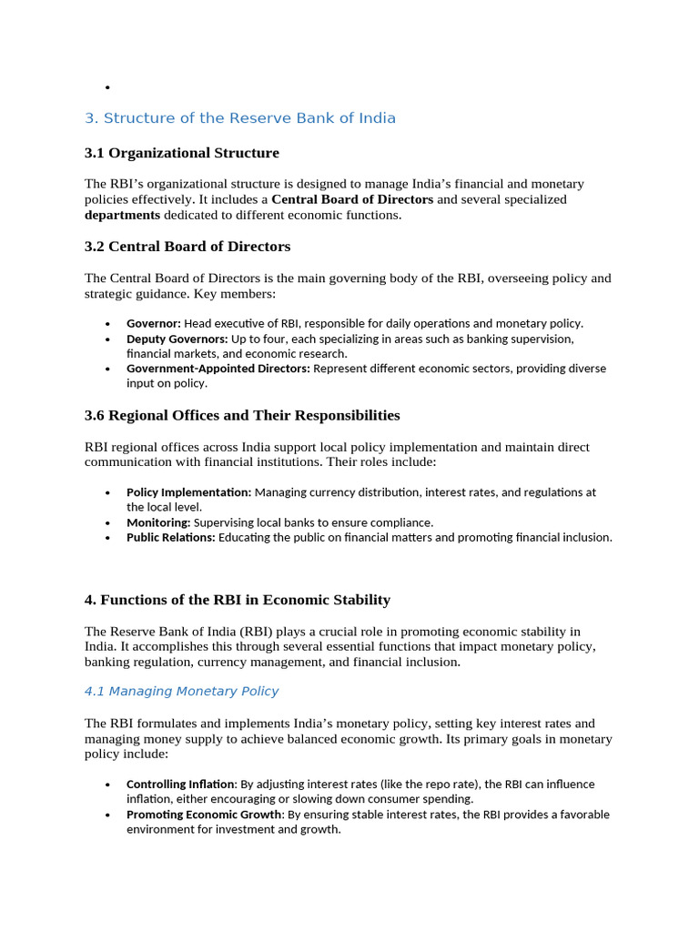 Role of The Reserve Bank of India Economics Project | PDF | Reserve ...