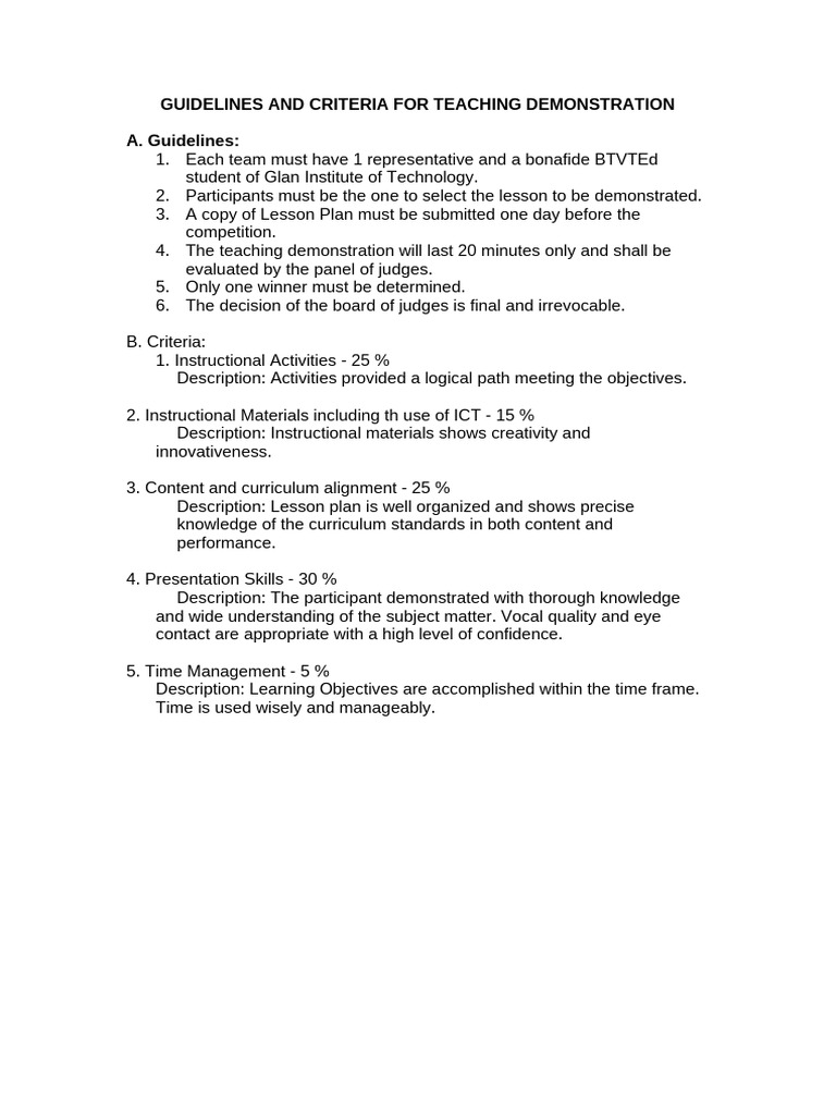 Guidelines and Criteria For Teaching Demonstration | PDF