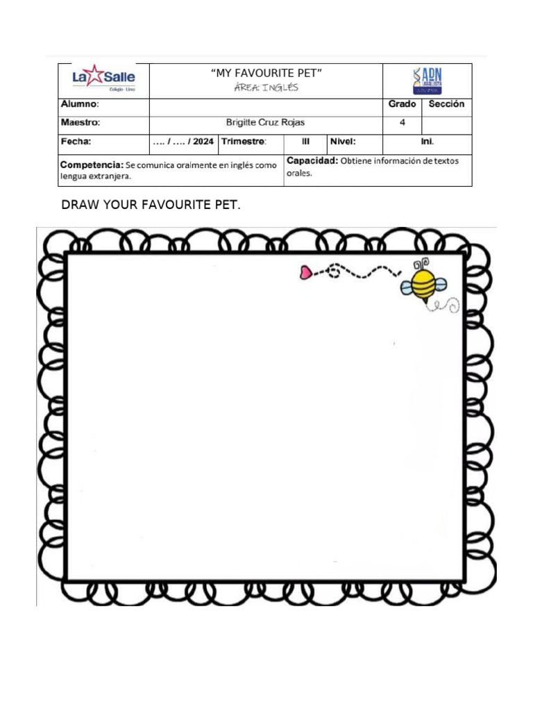 My Favourite Pet Worksheet 4 Años | PDF