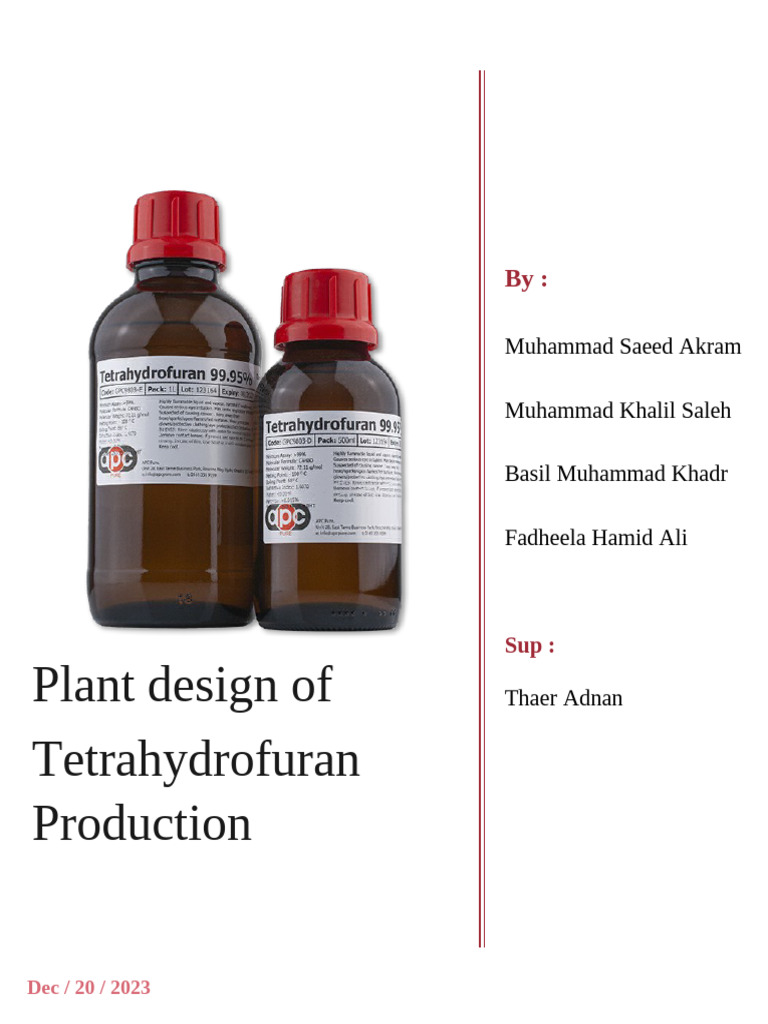 THF Production Plant Design Overview | PDF | Tetrahydrofuran | Distillation