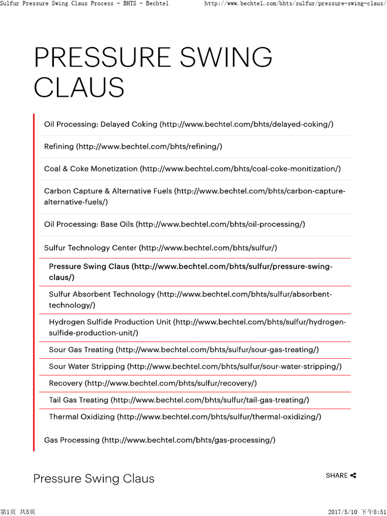 Sulfur Pressure Swing Claus Process - BHTS - Bechtel | PDF | Cooking ...
