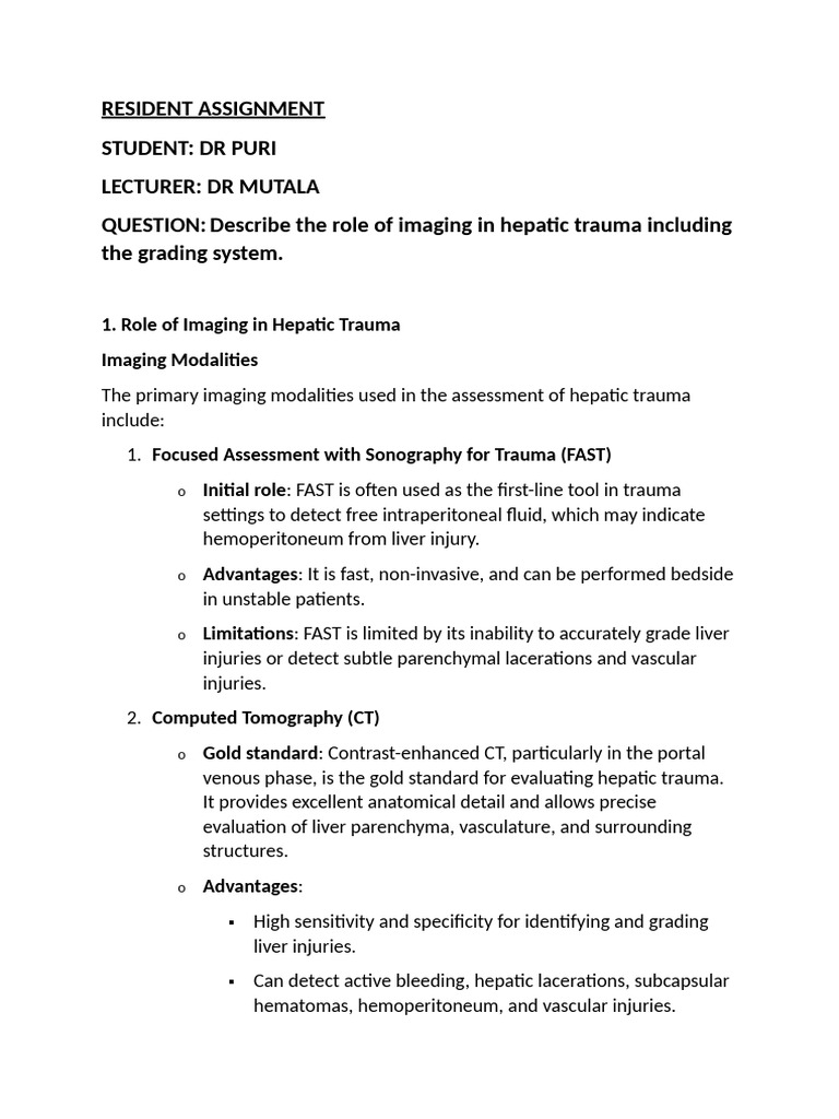 Hepatic Trauma ASSIGNMENT 1 | PDF | Liver | Medical Imaging