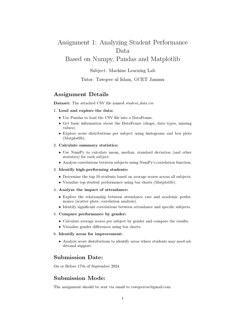 Numpy Pandas Matplotlib Assignment Sem 7 | PDF Numpy Pandas Matplotlib Assignment Sem 7 | PDF
