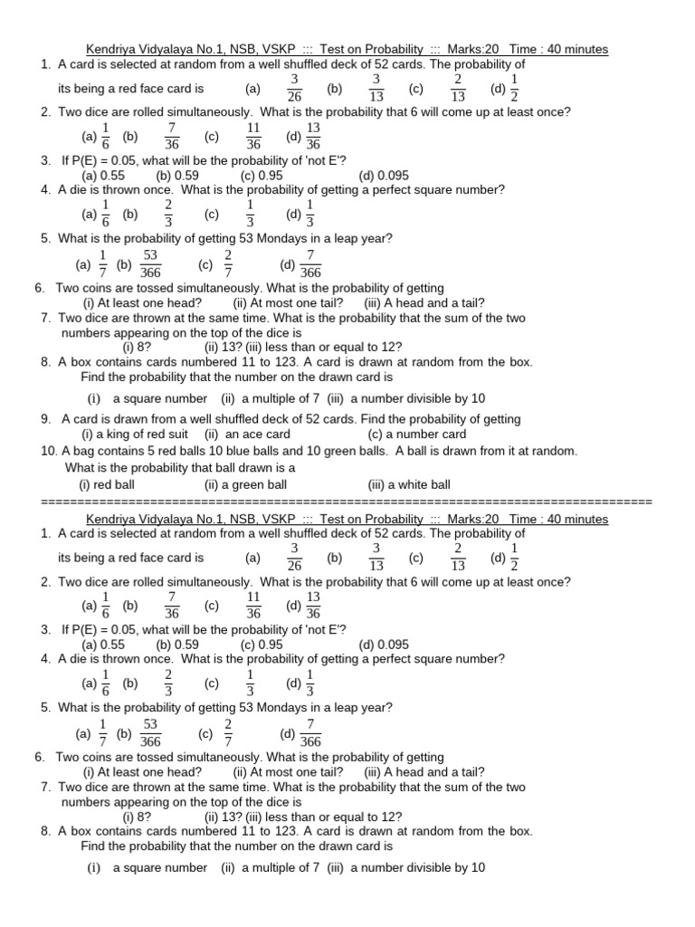 Probability test | PDF | Probability | Playing Cards
