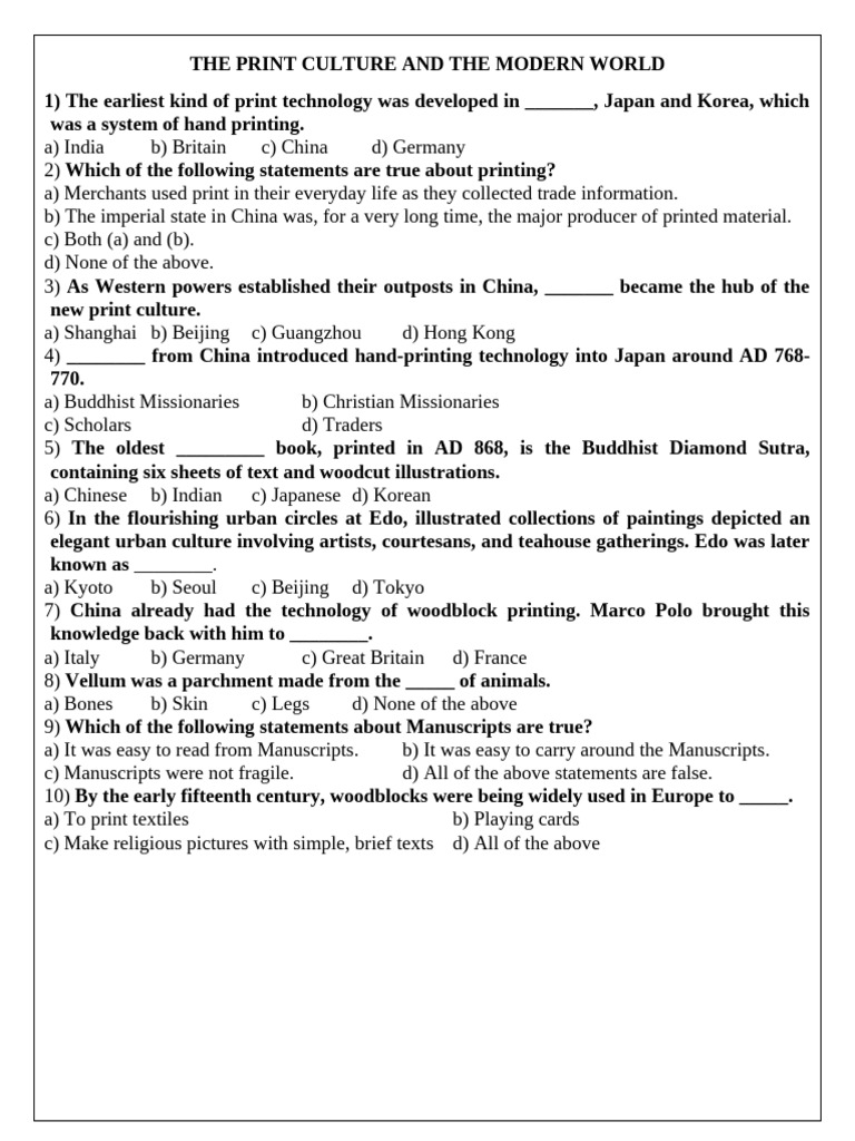 1.Mcqs - The Print Culture and The Modern World | PDF