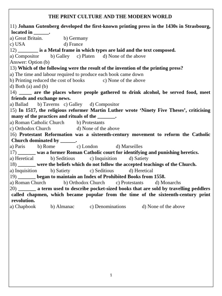 2.HIS Print Culture MCQs QUES | PDF | History