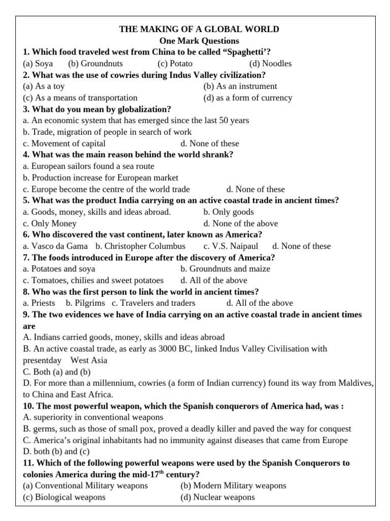 Global History Quiz for Students | PDF | Trade | Asia