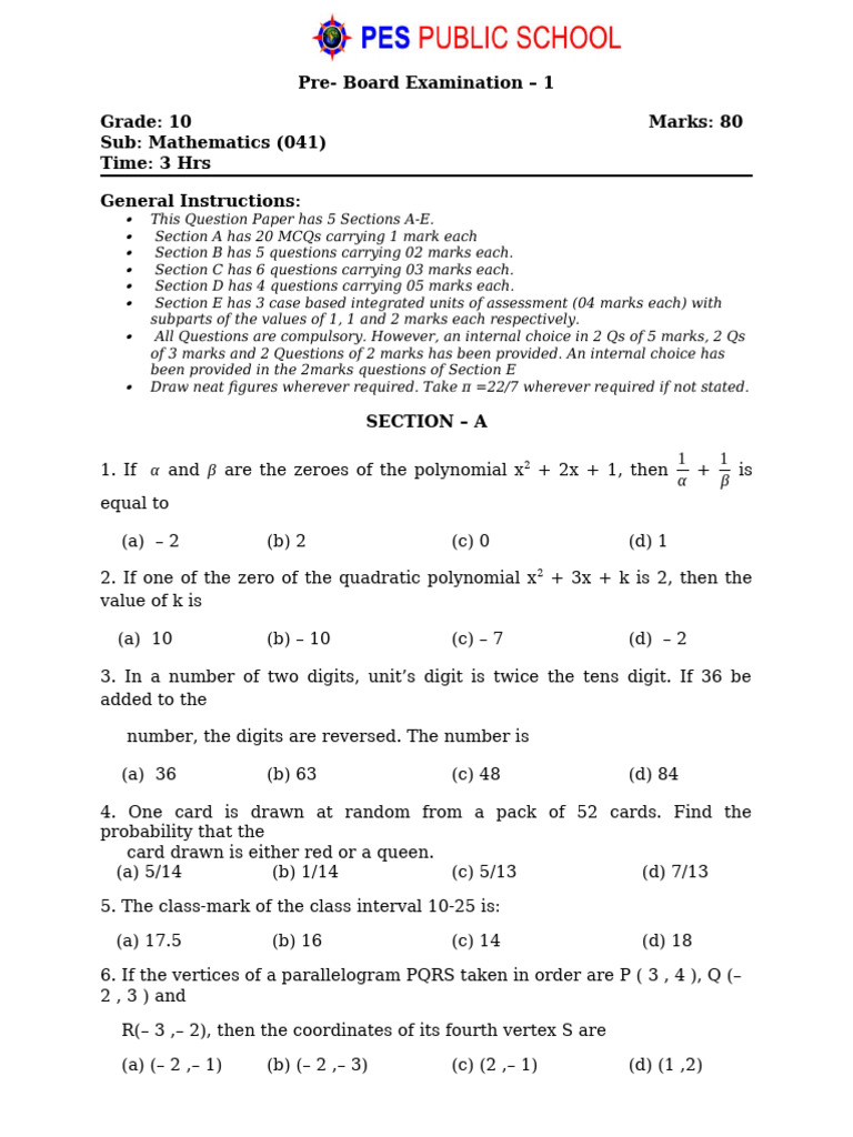 Grade 10 Mathematics Pre-Board Exam | PDF | Circle | Trigonometric ...