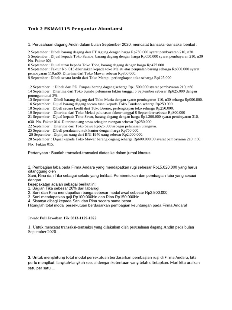 TMK 2 EKMA4115 Pengantar Akuntansi | PDF