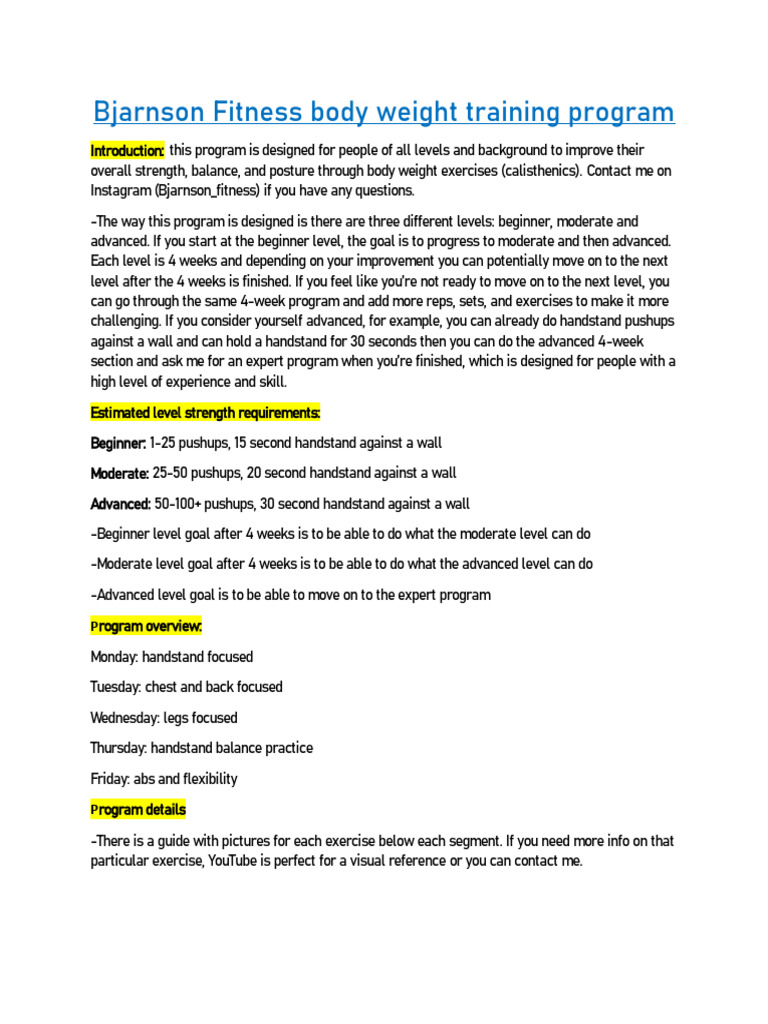 Bodyweight Training Program Guide | PDF | Physical Exercise | Physical Fitness