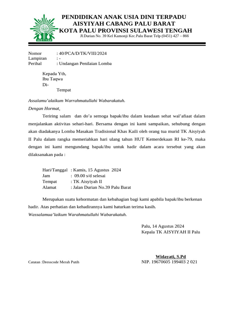 Undangan Juri Lomba Memasak 2024 | PDF