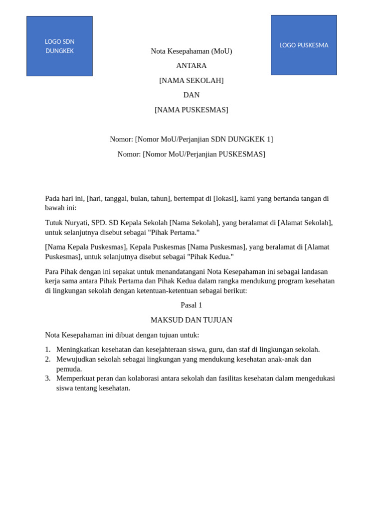 Contoh Mou DG Puskesmas | PDF
