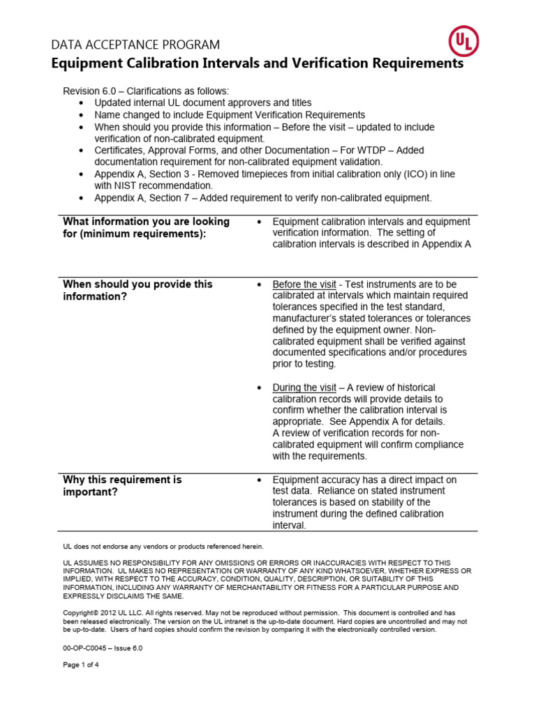 00-OP-C0045-V6.0 - Equipment Calibration Intervals | PDF | Calibration ...