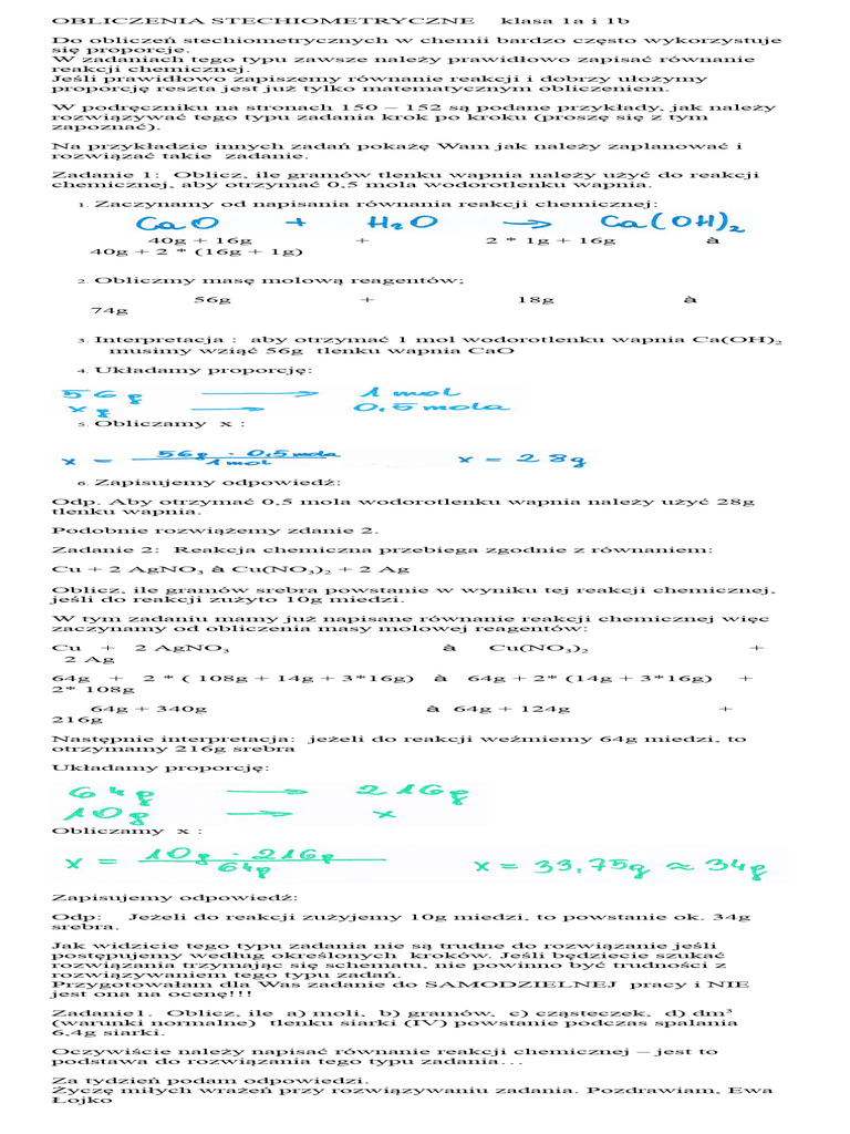 Obliczenia Stechiometryczne | PDF