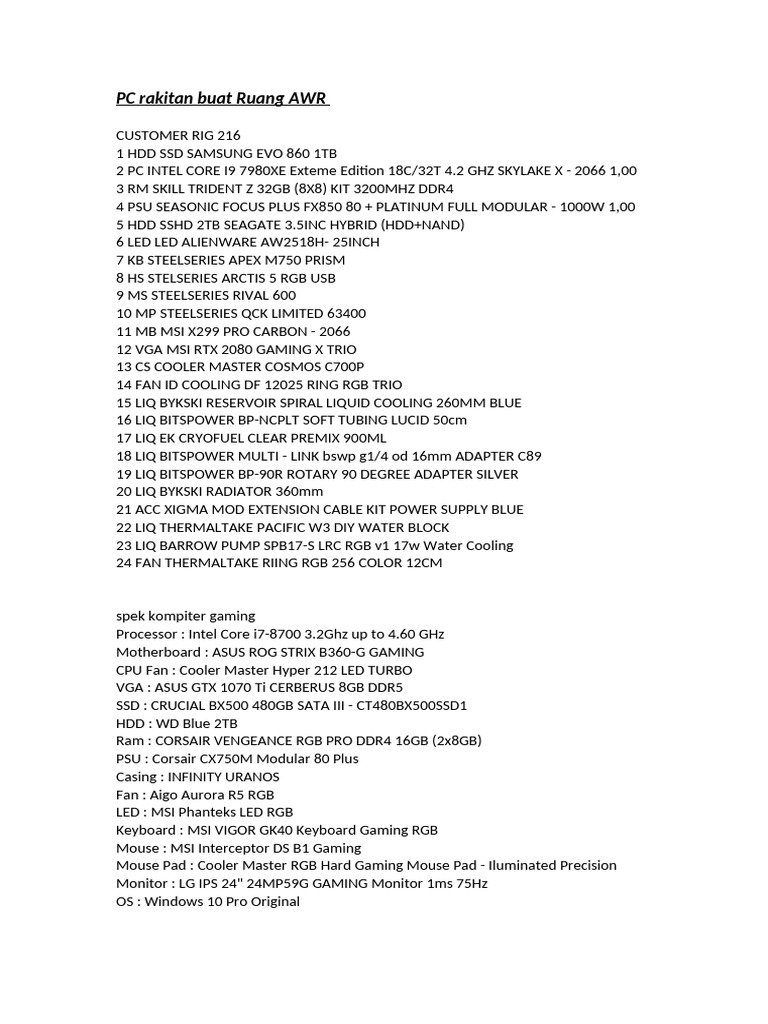 PC Ruang AWR | PDF | Office Equipment | Computer Engineering