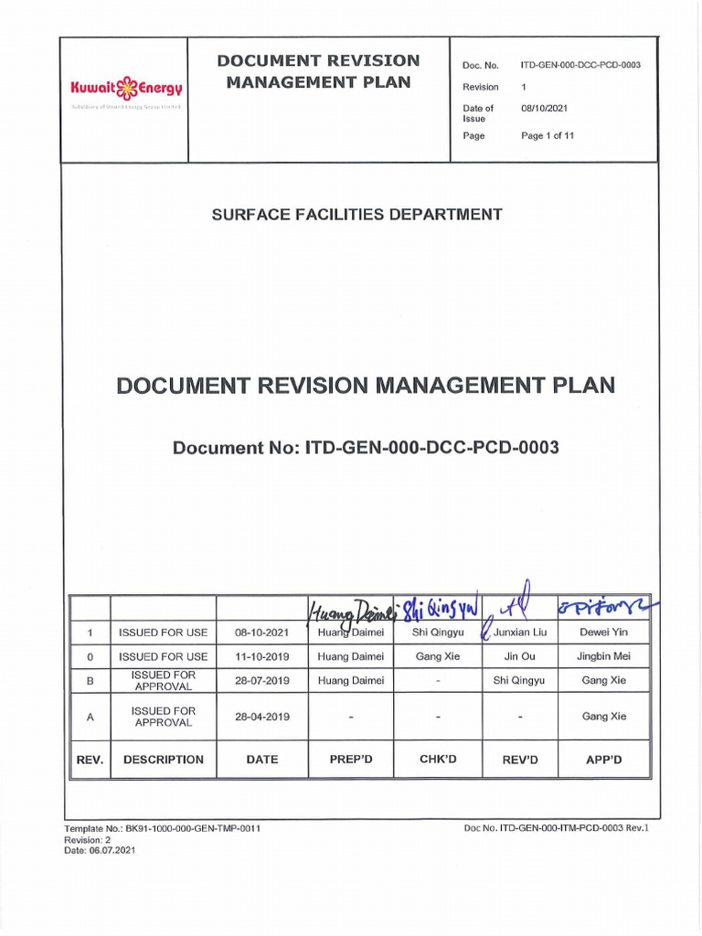 ITD-GEN-000-DCC-PCD-0003 - 1 - Document Revision Management Plan | PDF