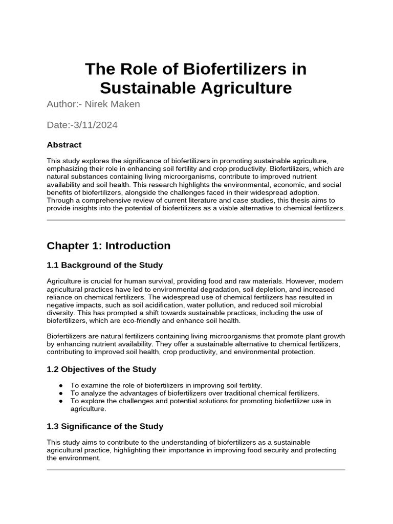 The Role of Biofertilizers in Sustainable Agriculture | PDF | Fertilizer | Soil
