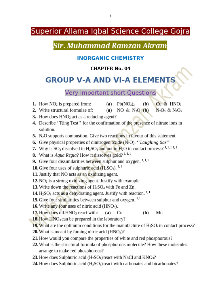 Chem-II Ch#04 Shorts 2024 | PDF