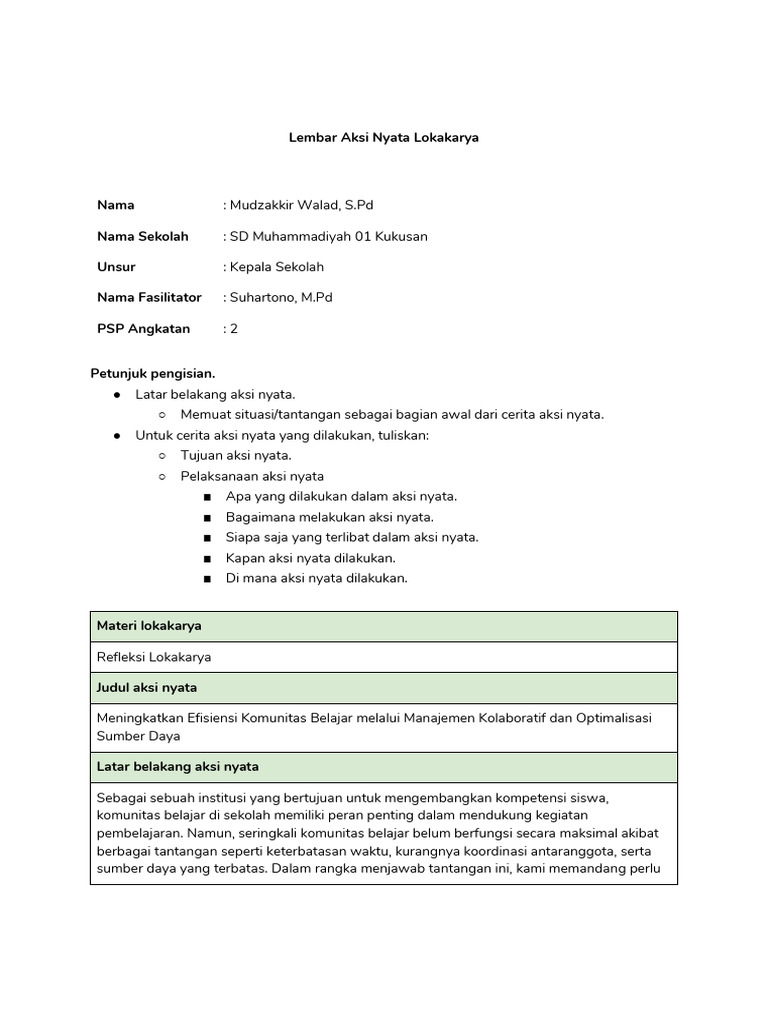 Lembar Aksi Nyata Lokakarya | PDF | Karier & Perkembangan