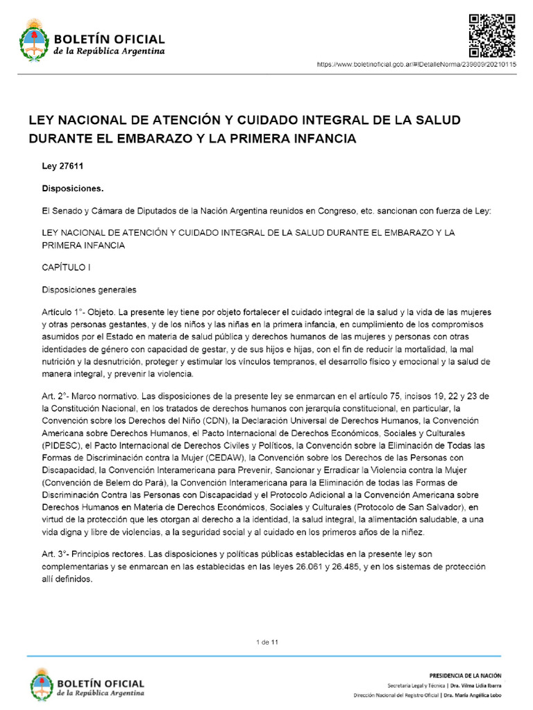 Ley 27611 Plan 1000 Días | PDF