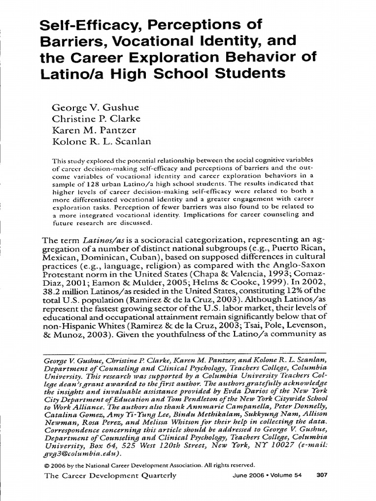 Self-Efficacy, Perceptions of Barriers, Vocational Identity, and The ...