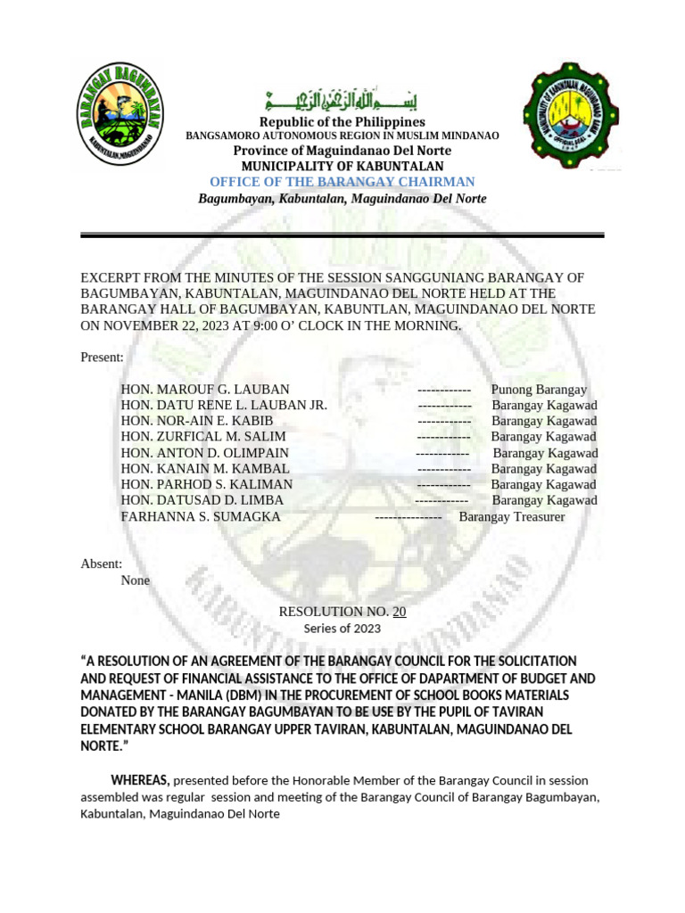 Bagumbayan, Kabuntalan, Maguindanao Del Norte: Office of The Barangay ...