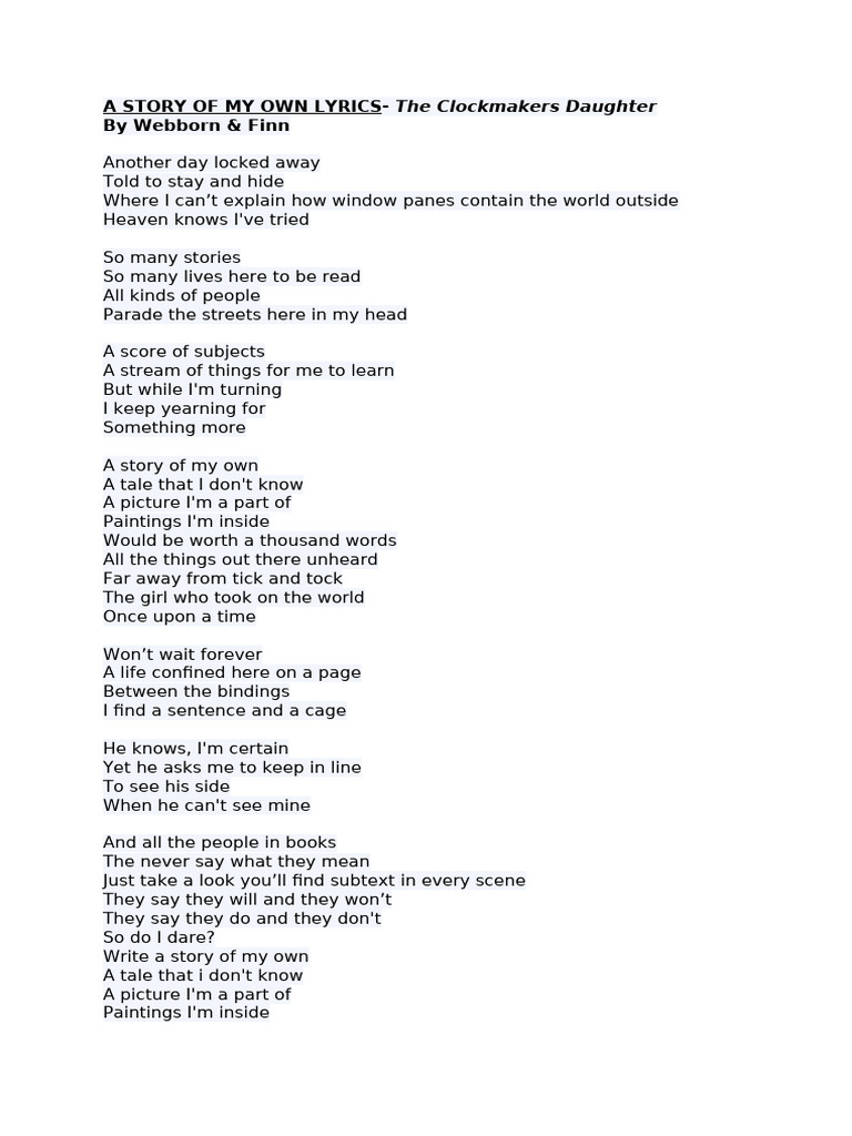 A Story of My Own Lyrics | PDF | Poetry