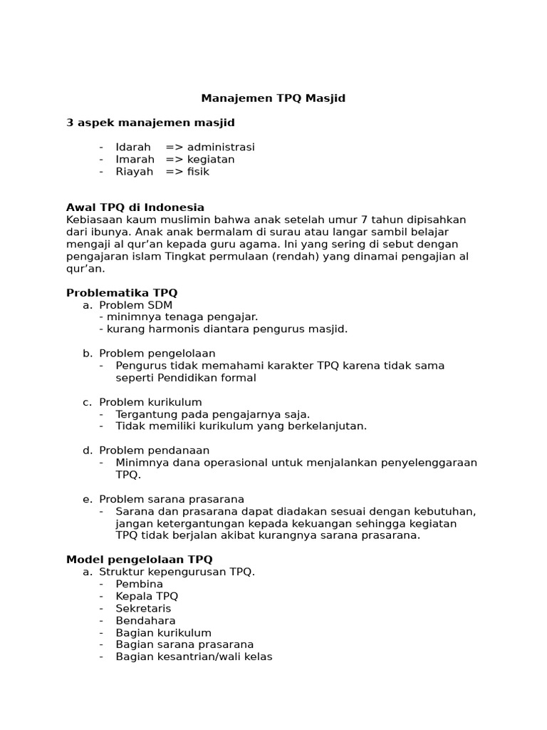 Manajemen TPQ Masjid | PDF | Karier & Perkembangan