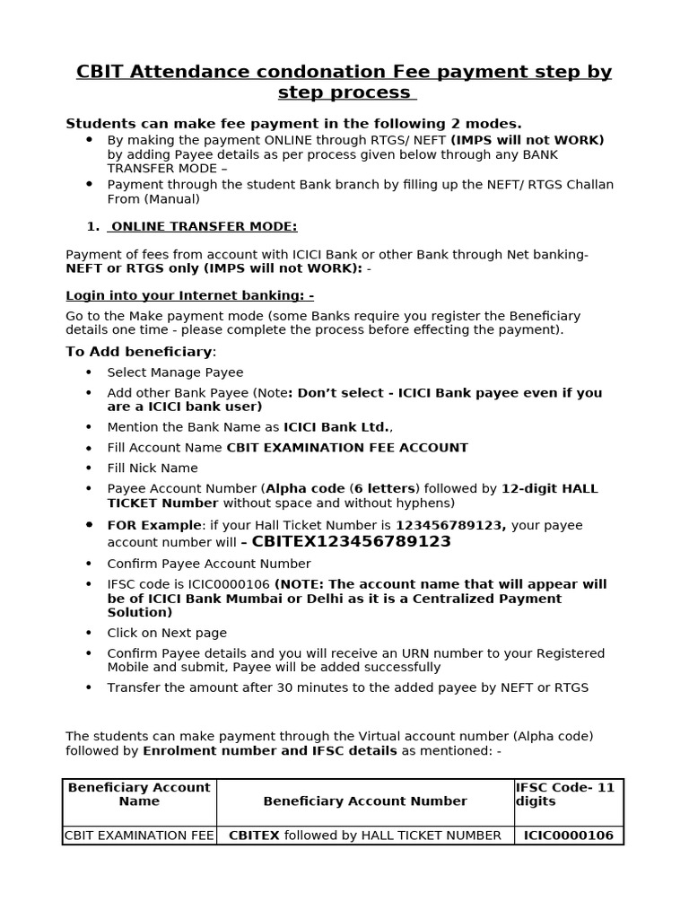 CBIT Fee Payment Guide: Online & Manual | PDF | Banking Technology | Money