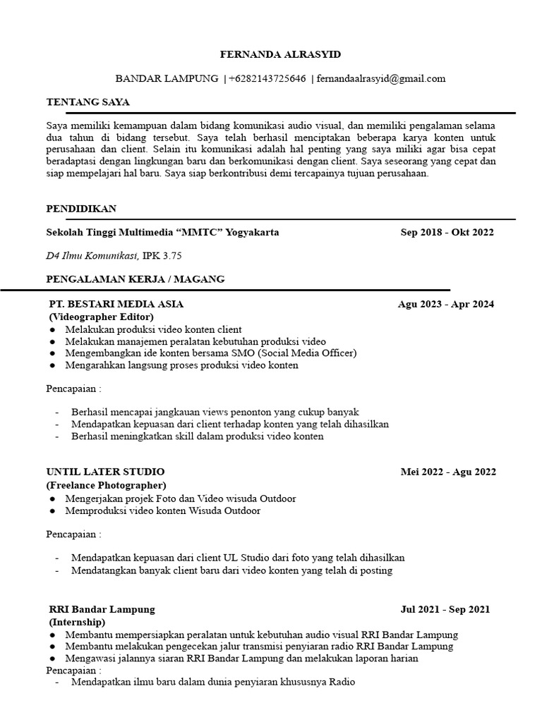 CV Fernanda Alrasyid | PDF