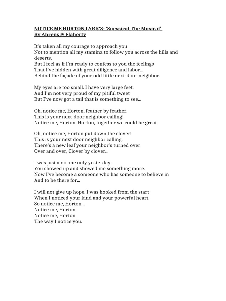 Notice Me Horton Lyrics | PDF