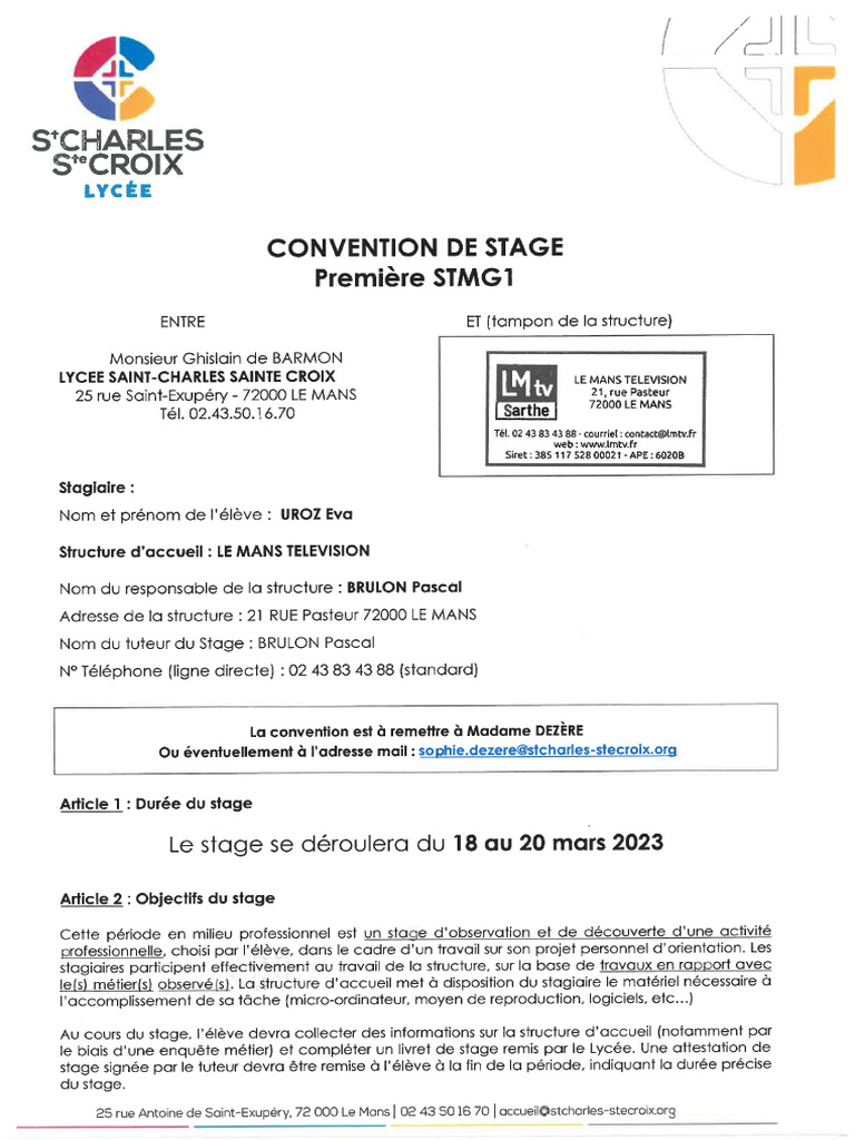 Convention Stage Eva UROZ 18-20 Mars 2024 | PDF