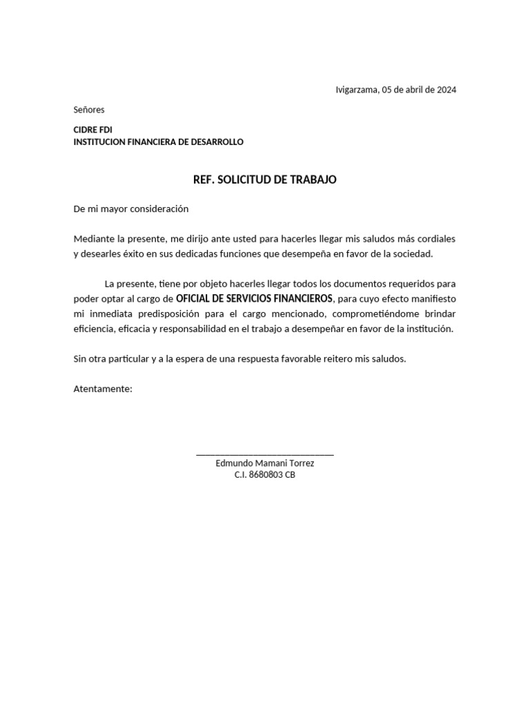 Solicitud de Trabajo Edmun. | PDF