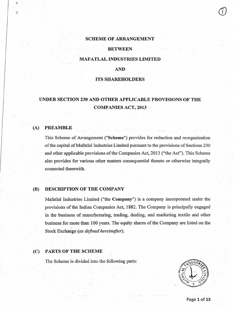 Draft-Scheme-of-Arrangement - Mafatlal | PDF