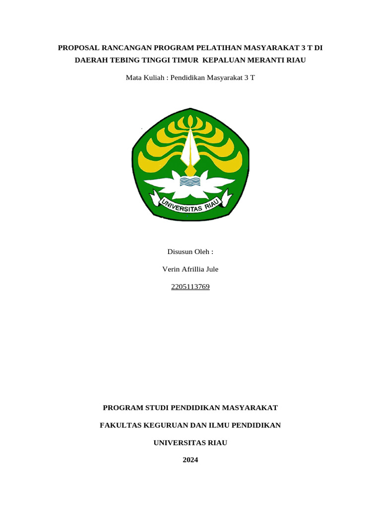 Proposal Rancangan Program Pelatihan Masyarakat 3 T Di Daerah Tebing ...