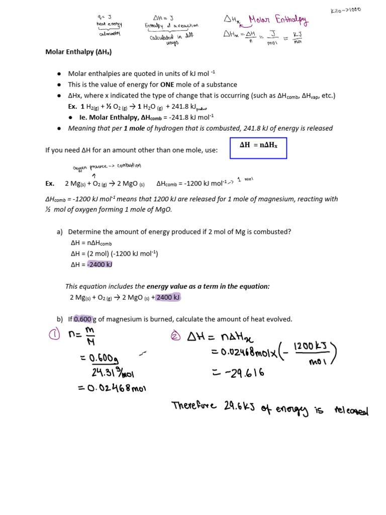 5.3 Molar Enthalpy Lesson | PDF