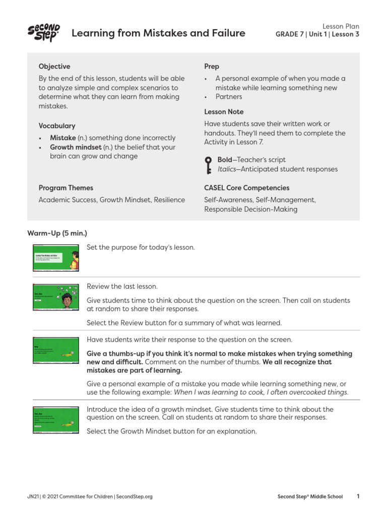 Ssms g7 U1 03 Lesson Plan 2021 | PDF | Mindset | Behavior Modification