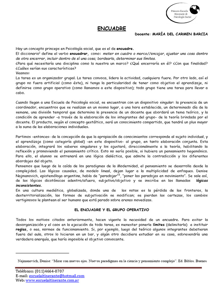 Encuadre en Psicología Social y Grupos | PDF | Sicología | Psicología ...