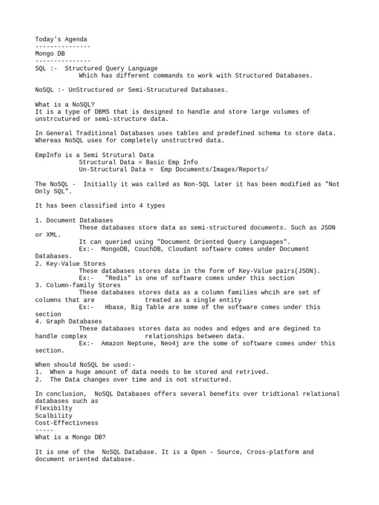 Mongo DB Notes | PDF | No Sql | Databases Mongo DB Notes | PDF | No Sql | Databases